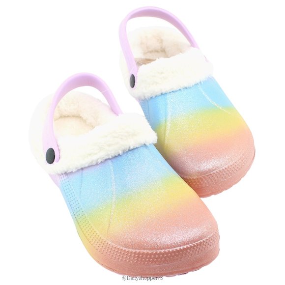 Shoes | Girls Ombre Rainbow Glitter Sherpa Lined Foam Clogs | Poshmark